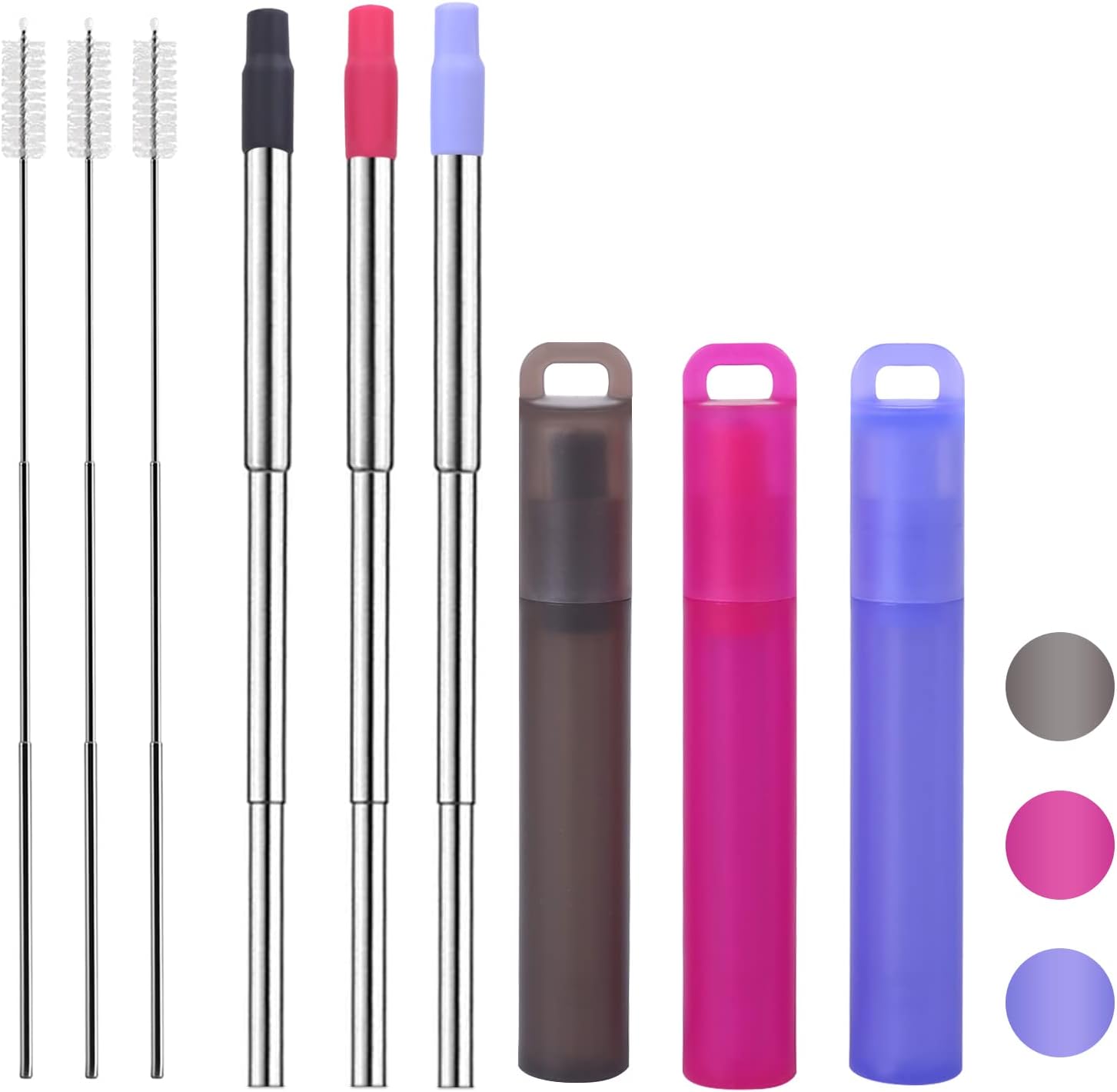 Amazon.com: NAIVELY-Reusable Metal Straws 3 Pack Collapsible Stainless ...