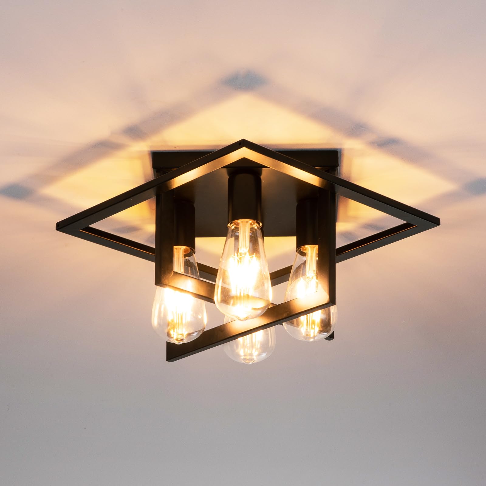fengkeDU Farmhouse Ceiling Light Fixture Black 4 Light Flush Mount ...
