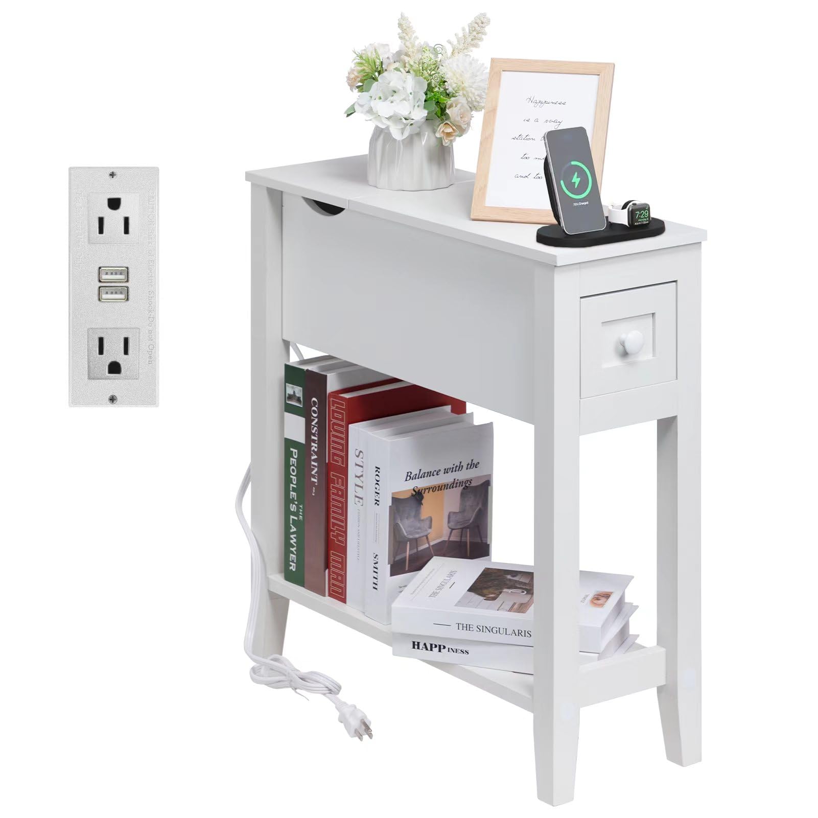 Amazon.com: LUSUOWLZ White End Table with Movable Top and Charging ...
