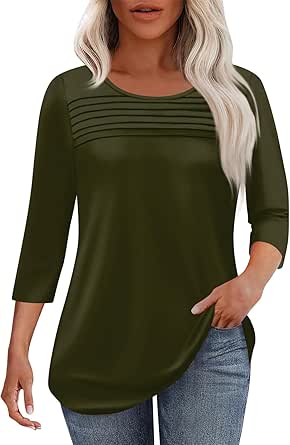 Amazon.com: Womens 3/4 Length Sleeve Tops Dressy Casual Summer Pleated ...