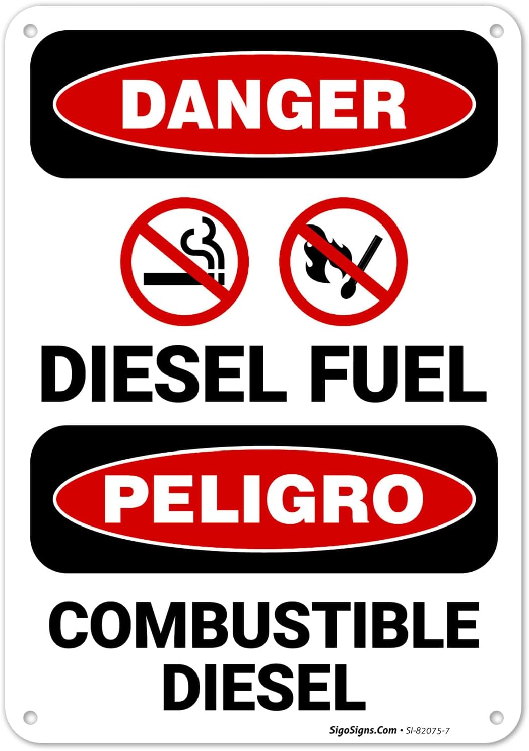 Sigo Signs, Danger Diesel Fuel Bilingual Sign, 10x7 Inches, Rust Free ...