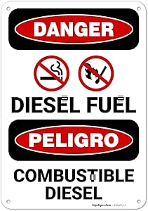 Sigo Signs, Danger Diesel Fuel Bilingual Sign, 10x7 Inches, Rust Free ...