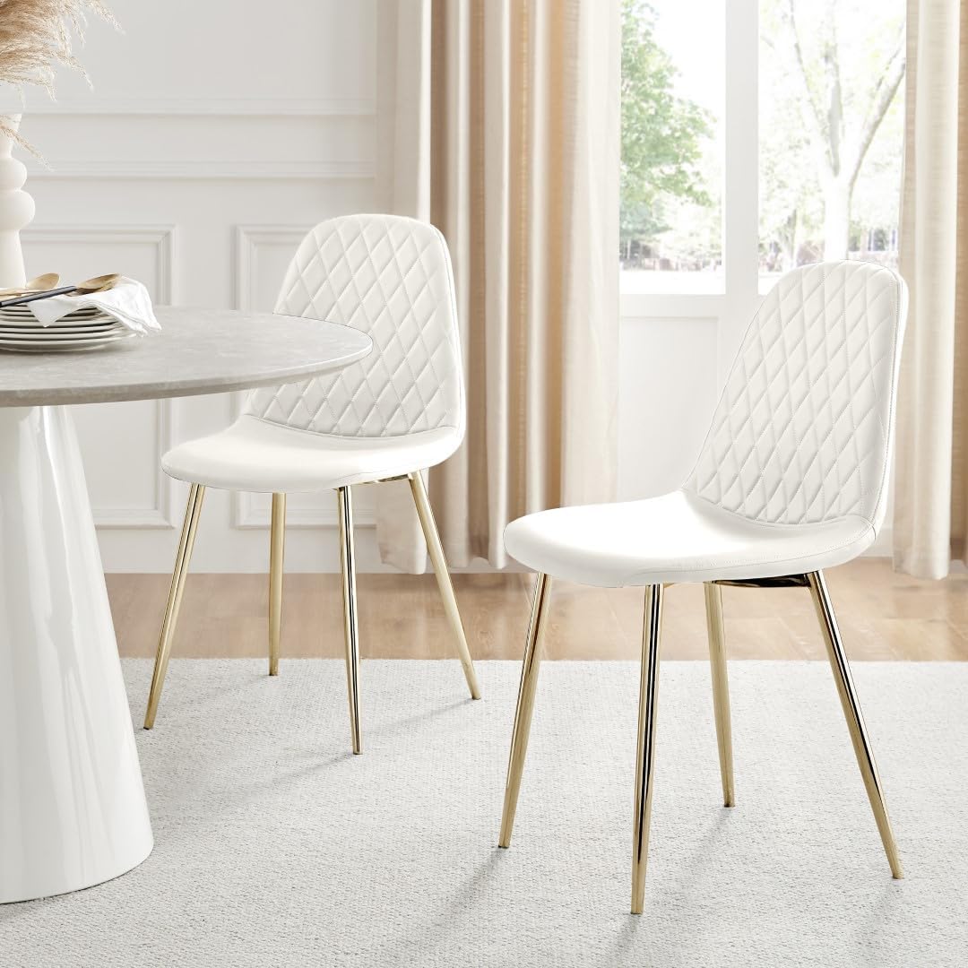 Amazon.com - Furniturebox Dining Chair Set of 2 - Corona Gold Leg White ...