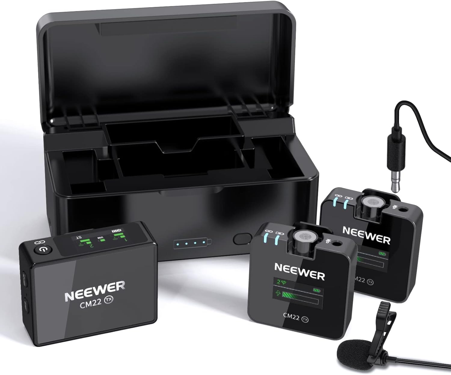 Neewer 2 Pack Wireless Lavalier Microphone with Charging Case, Clip On ...