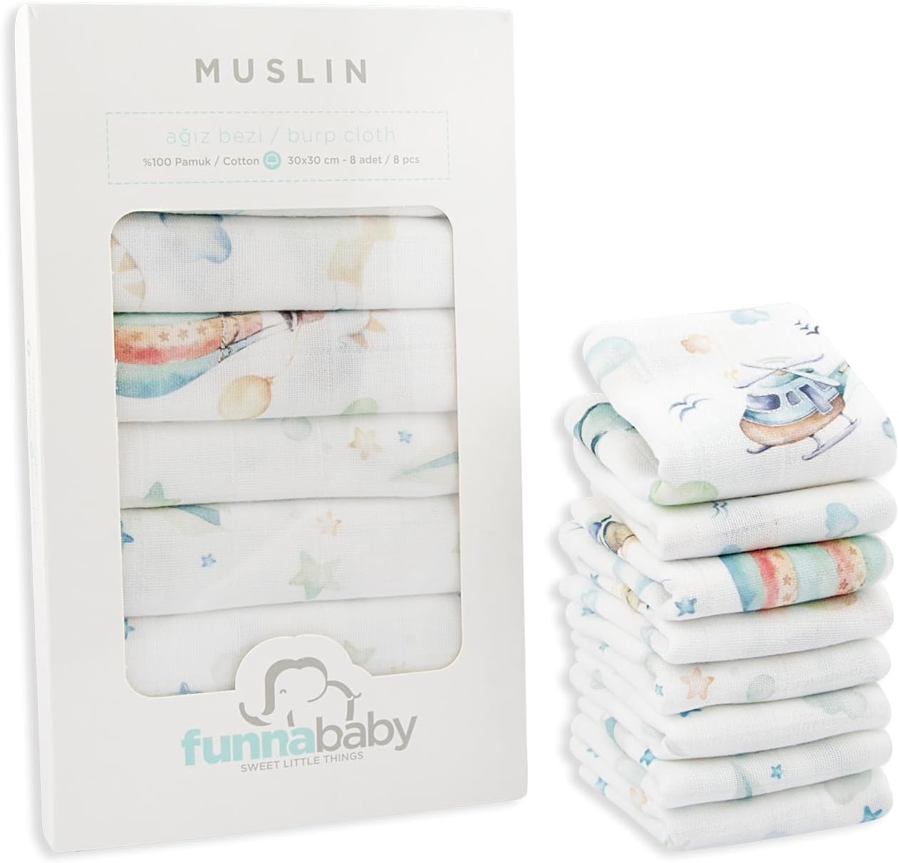 Funnababy Baby Muslin Cloths for Newborn – Pack of 8, Thin and Quick ...