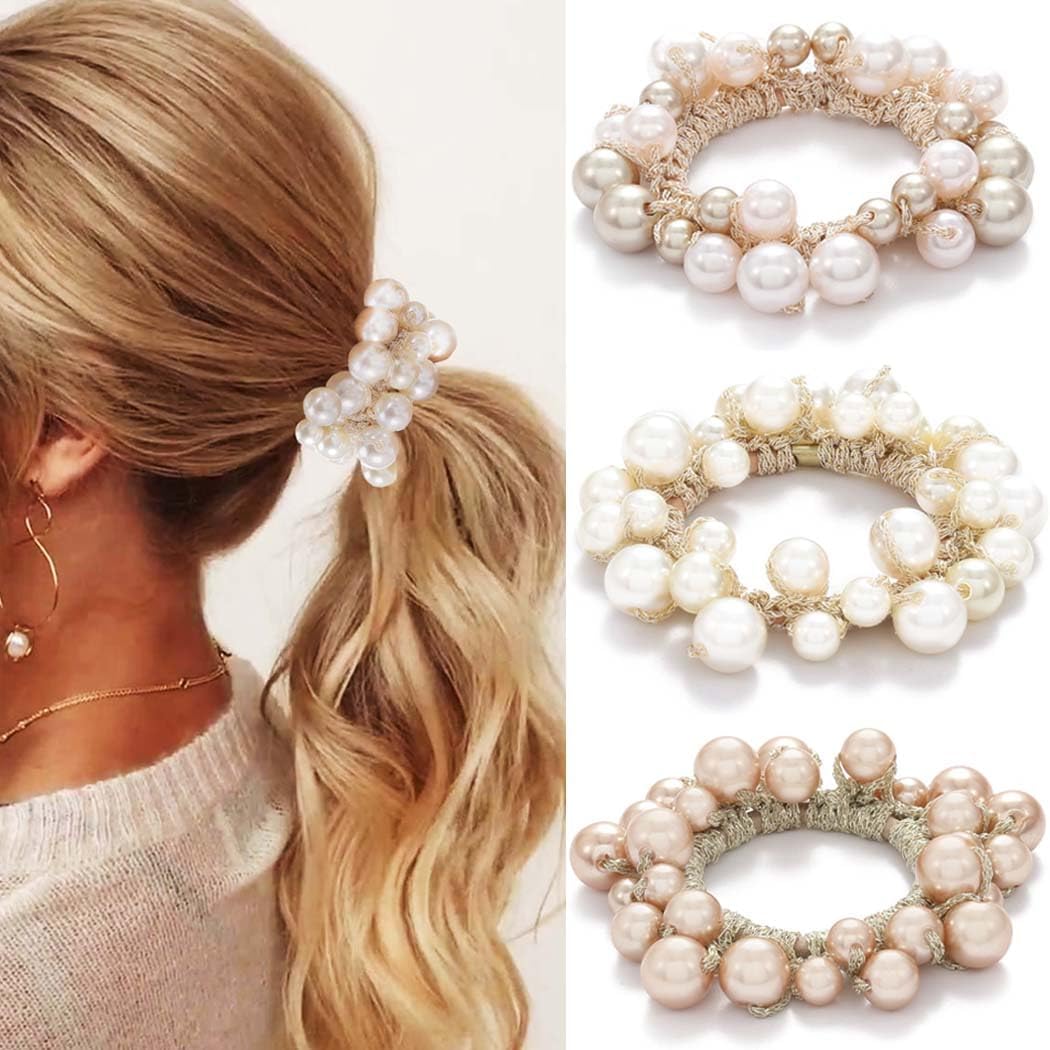 Amazon.com : Rhinestone and Pearl Hair Ties for Women and Girls ...