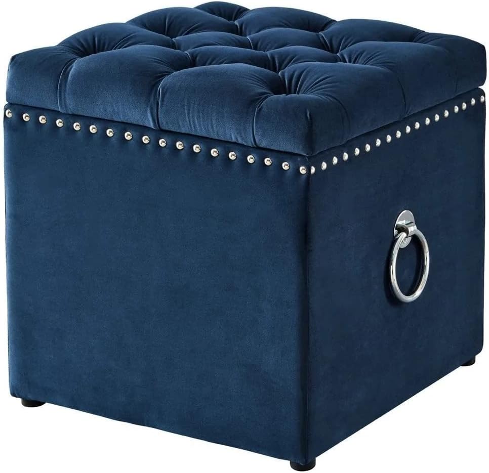 Woodilla Regal Velvet Square Tufted Ottoman with Hidden Storage, Square ...