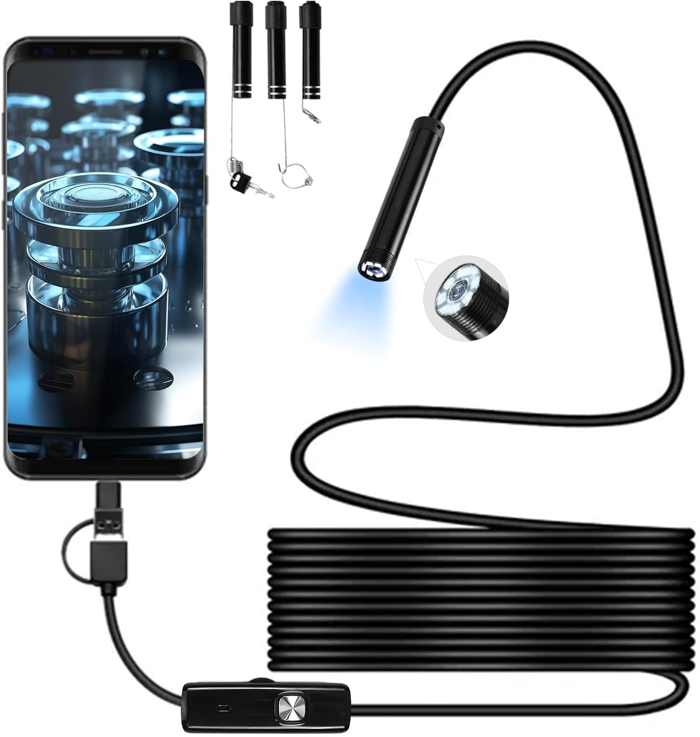 Endoscope Camera with Light, USB Snake Borescope with 6 Adjustable LED ...