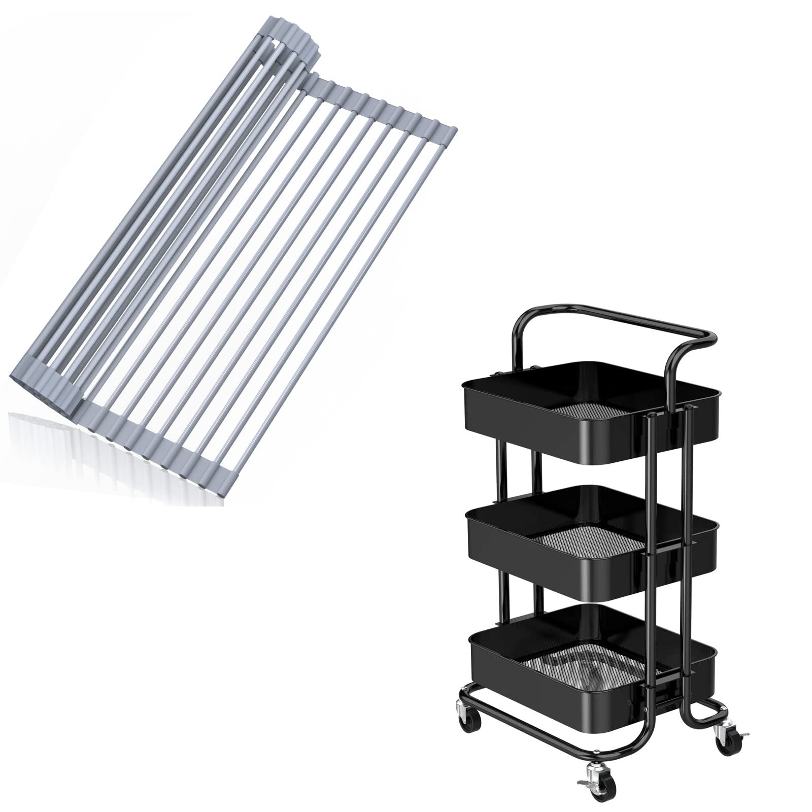 Buy Roll Up Dish Drying Rack & 3 Tier Rolling Cart Online at ...