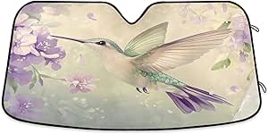 Car Windshield Sun Shade Hummingbird with Purple Flowers02 Foldable Car ...