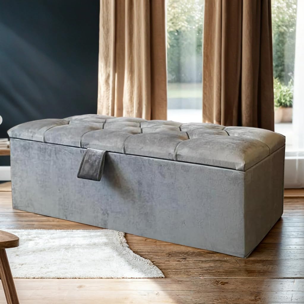 SK Luxury Living Ottoman Storage Box - Engineered Wood Luxurious Plush ...