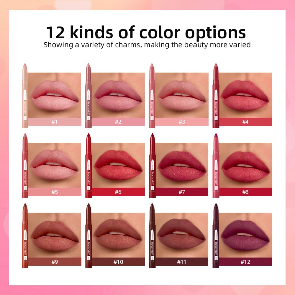 MYUANGO Lápiz delineador de labios mate de 12 colores, lápiz labial resistente al agua, juego de ...