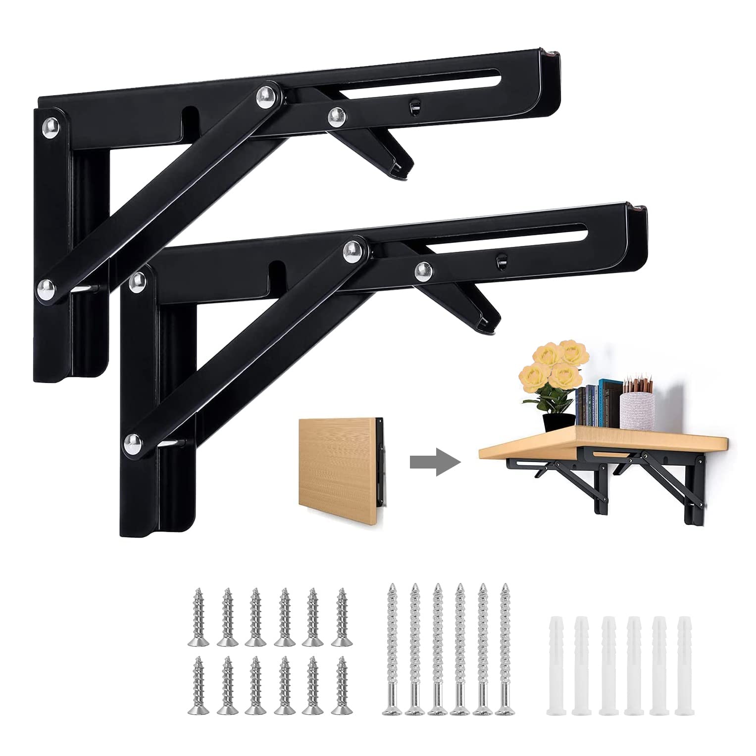 Folding Shelf Brackets 12 Inch, 2pcs Foldable Heavy Duty Shelf Brackets ...