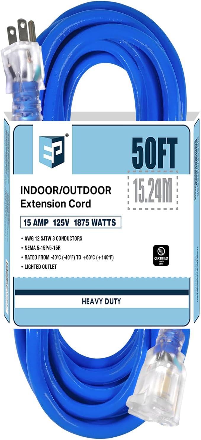 Amazon.com: EP 50 Ft Outdoor Extension Cord with Lighted End, 12/3 ...