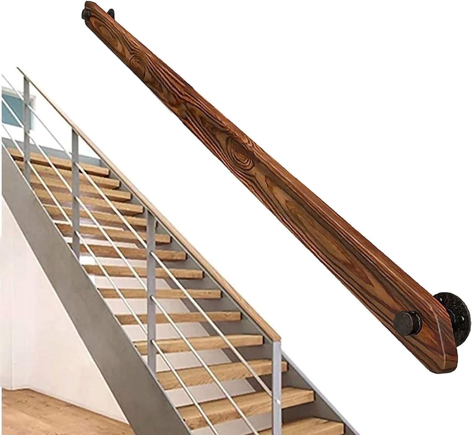 Rustic Wooden Handrail Complete Kit 1ft-20ft, Non-Slip Stair Handrail ...