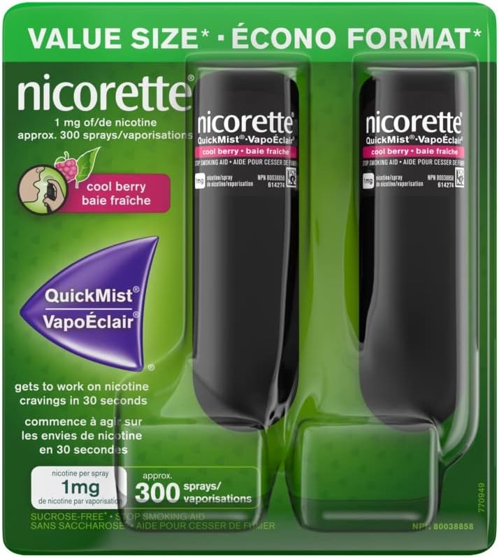 Nicorette Quickmist 1mg Nicotine Quit Smoking Aid Spray, Cool Berry ...