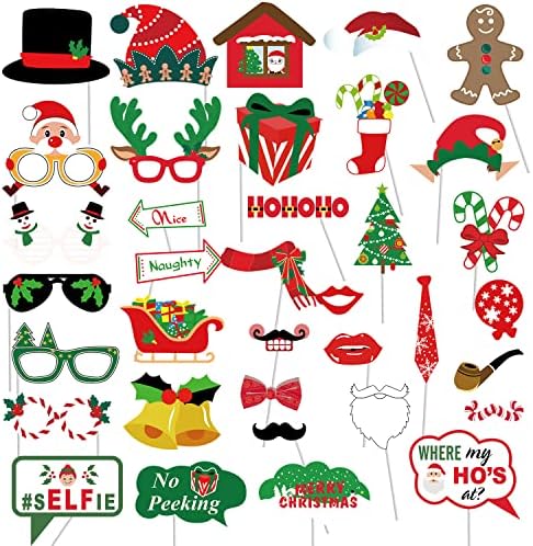 Amazon.com: Christmas Photo Booth Props 32Pcs（Upgraded Version）, Merry ...