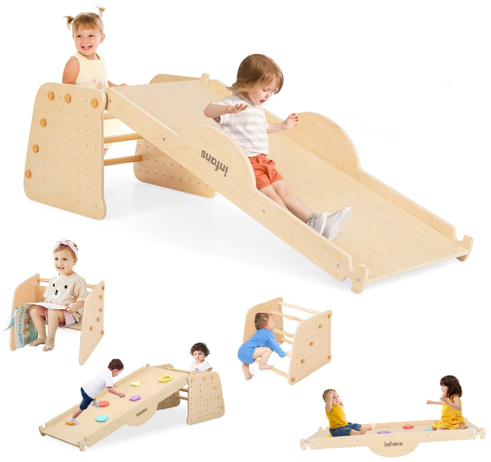Amazon.com: INFANS 7 in 1 Climbing Toys for Toddlers, Upgrade Wooden ...