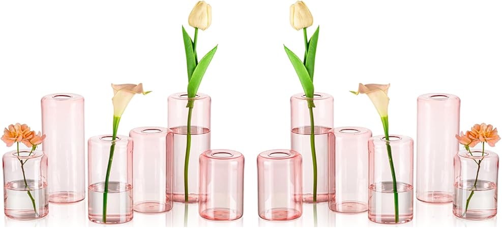 Amazon.com: Glasseam Small Pink Bud Vase: Mini Modern Glass Vase Set of ...