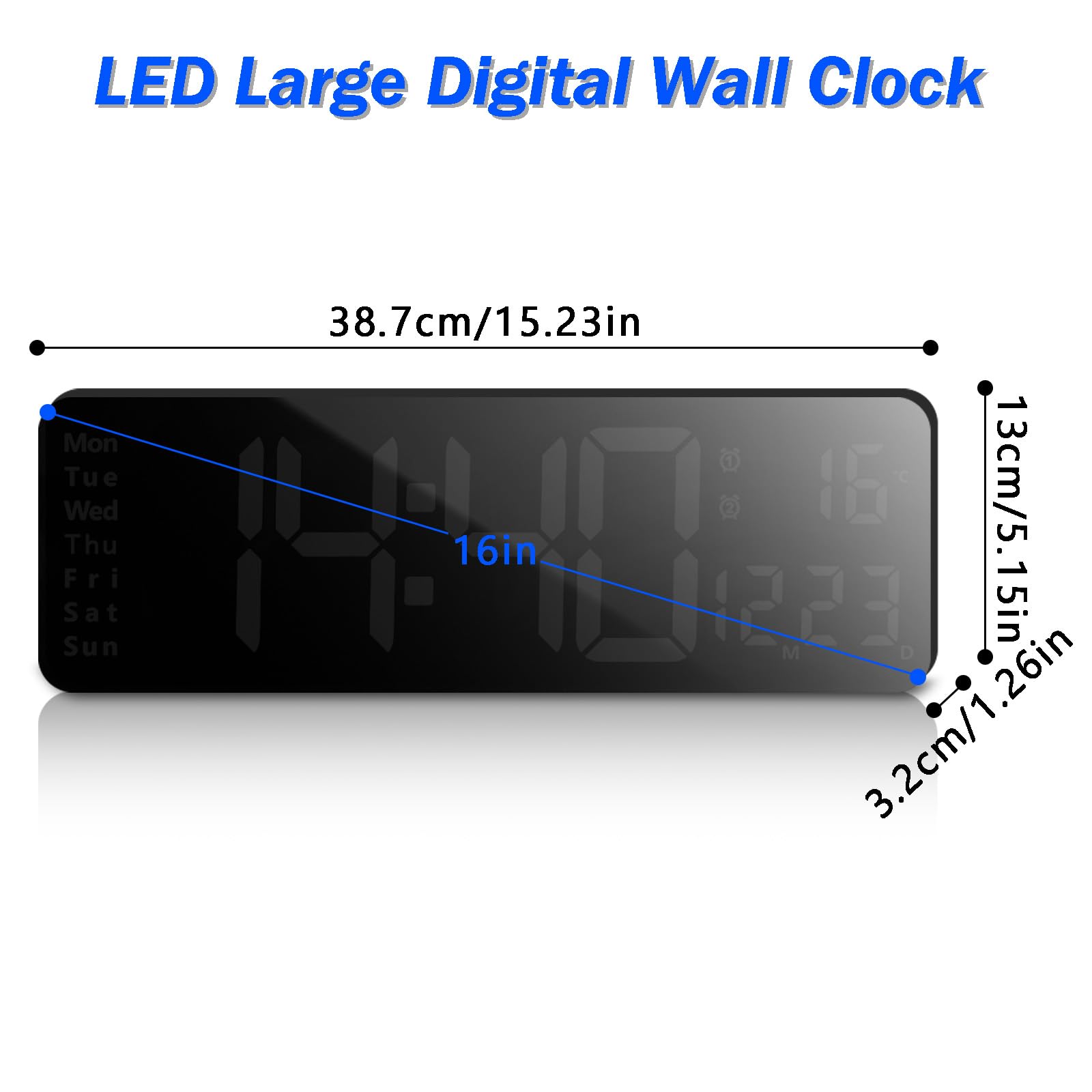 16″ Digital Wall Clock Large Display,LED Wall Clock,12/24H Gym Clock ...