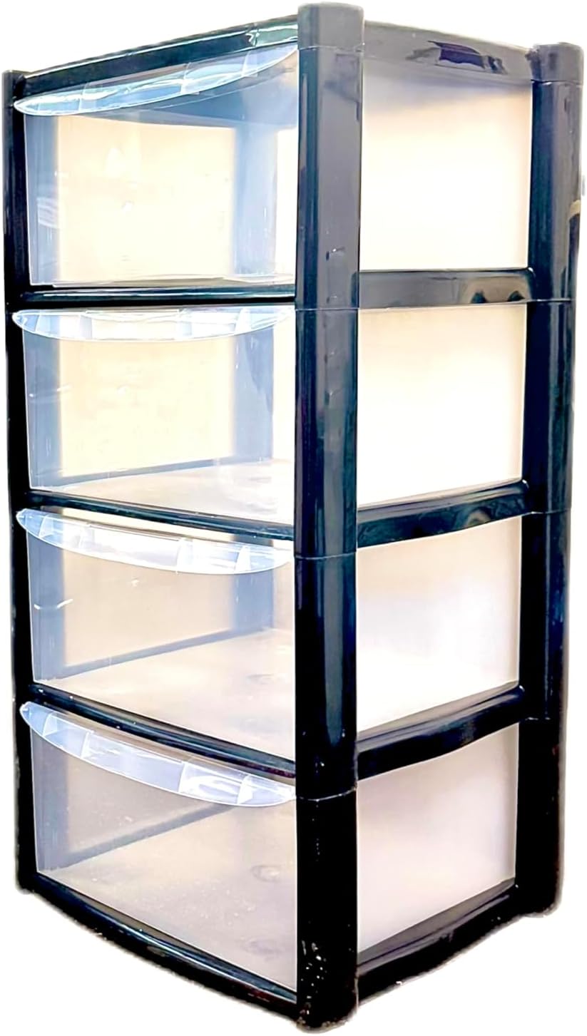 3 x 4 Litre Plastic Drawer Tower Storage Unit, Home Office, Desk Tidier ...