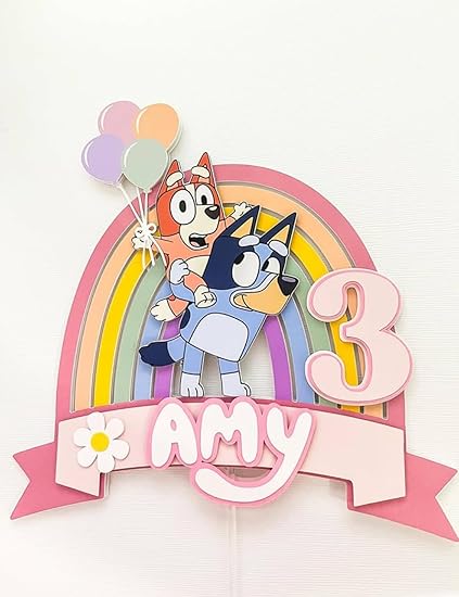 Amazon.com: Personalized Blue Rainbow Cake Topper, Blue Cake Topper ...