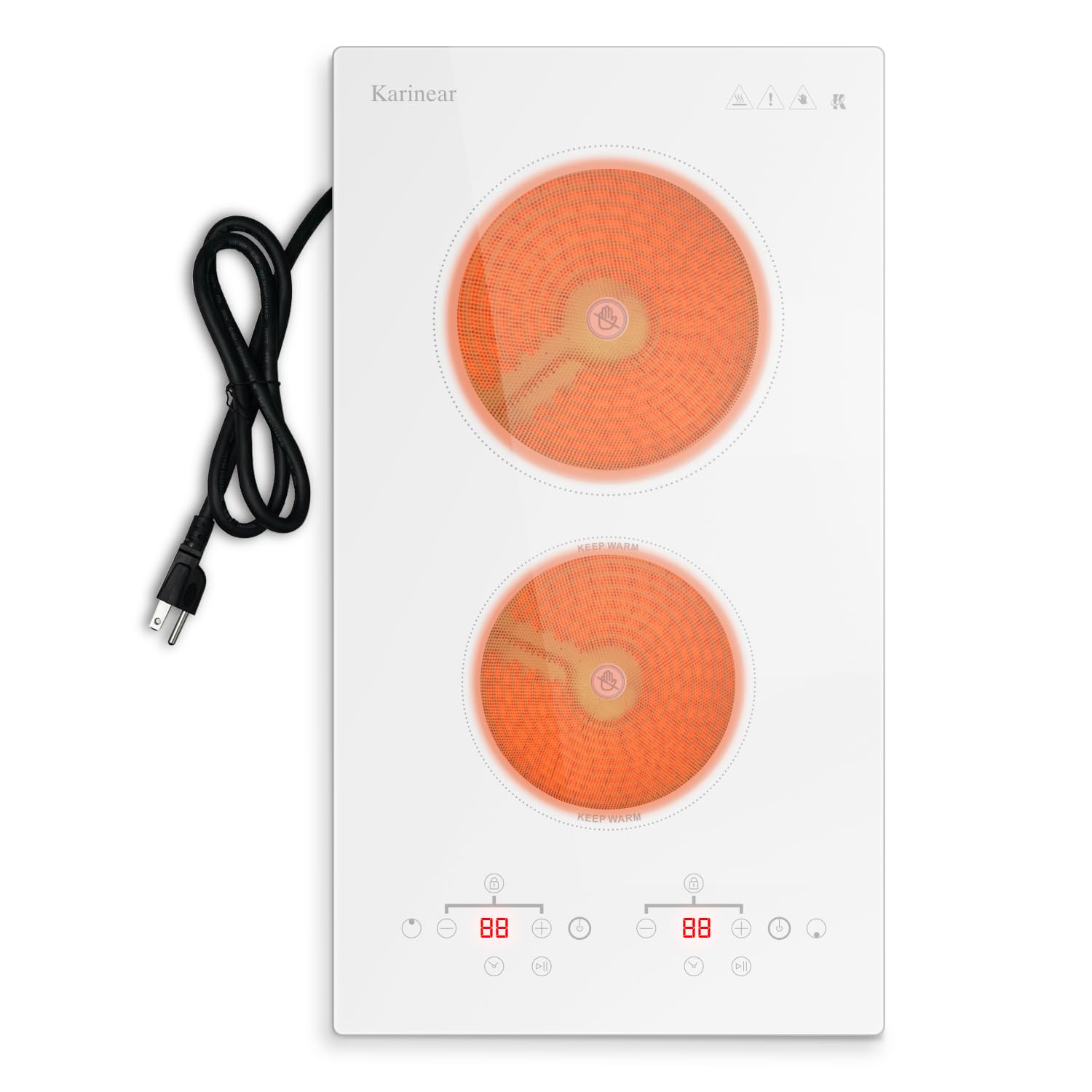 Snapklik.com : Karinear 2 Burners Electric Cooktop 110v, White Glass ...