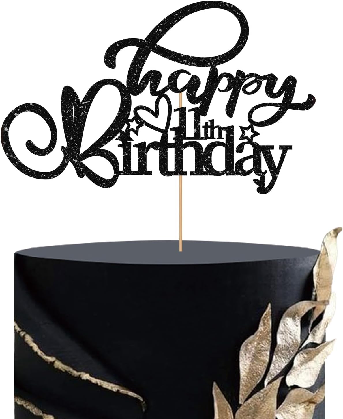 Amazon.com: Black Glitter Happy 11th Birthday Cake Topper, Eleven Years ...