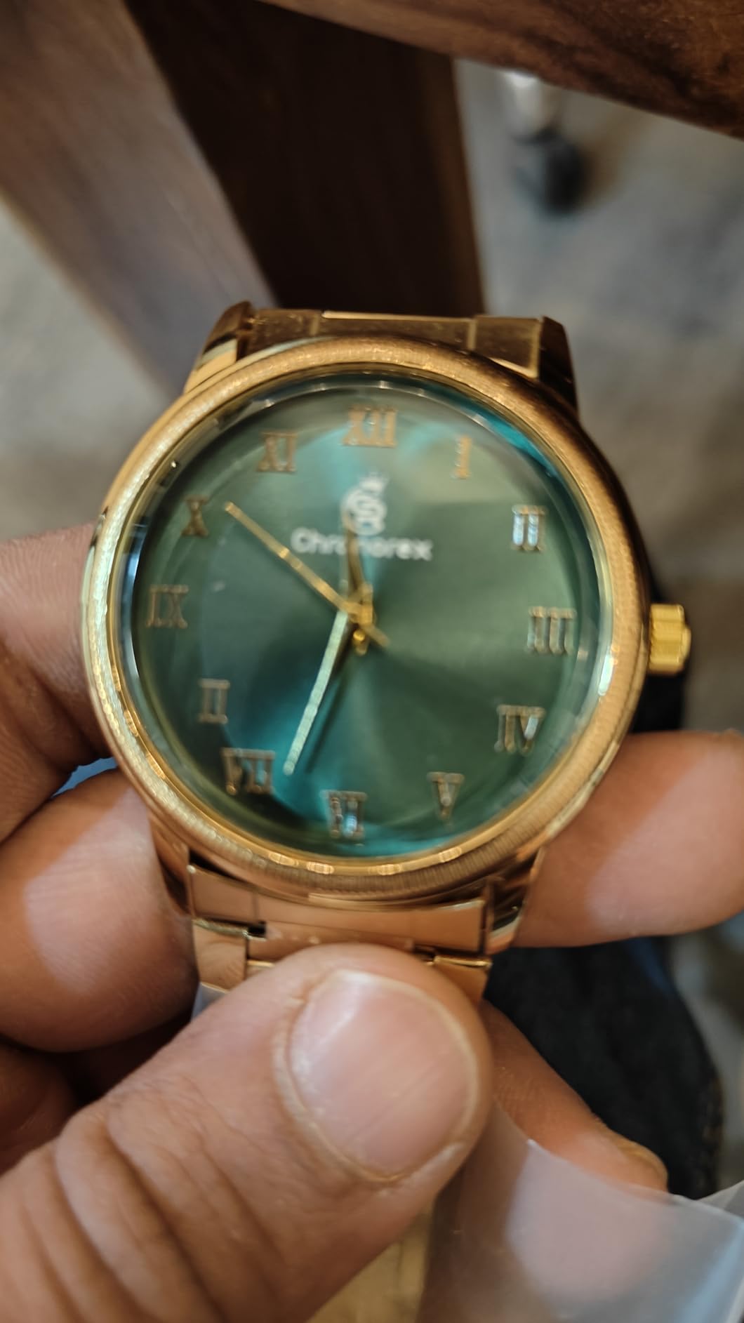 Chronorex Vastu-Approved Men’s Watch – Gold Chain, Green Roman Dial ...
