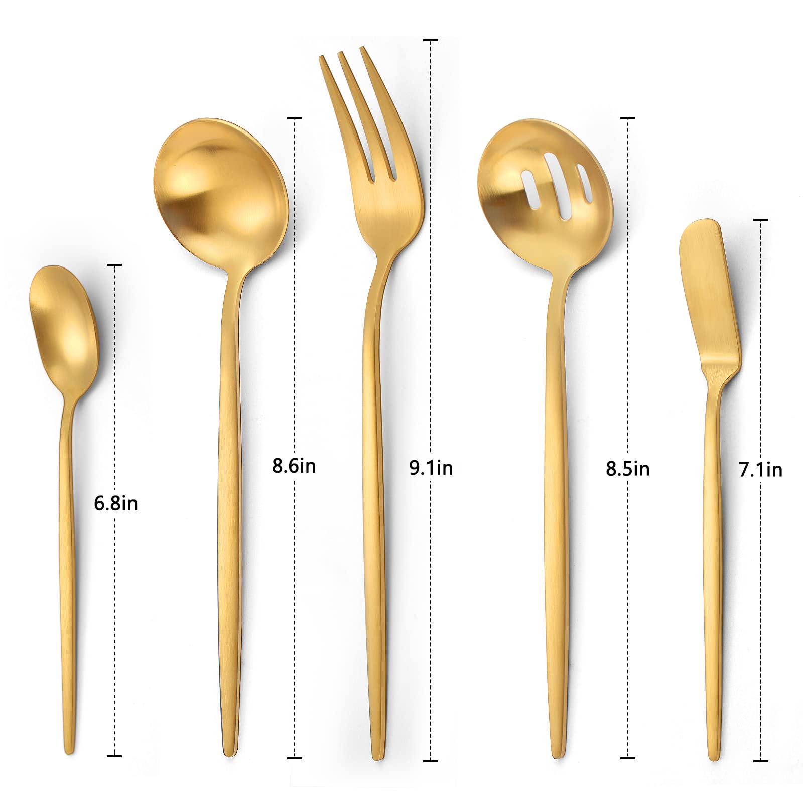 Snapklik.com : Matte Gold Serving Silverware Set, 5-Piece Round Shared ...