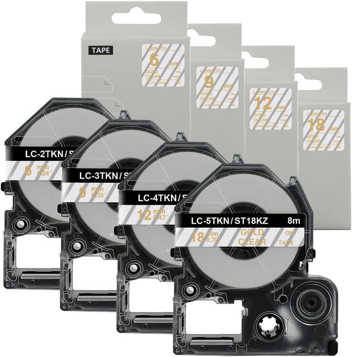 Amazon | 【インク革命】 キングジム用 テプラ PRO 対応 互換 テープカートリッジ 透明/金文字 6mm 9mm 12mm 18mm 強粘着ラベル 4本セット ST6KZ ...