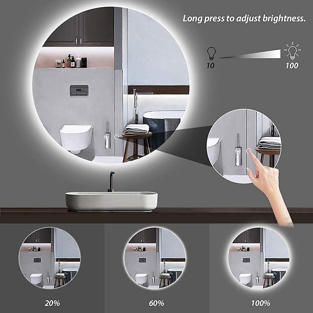 Keonjinn Round LED Mirror 32 Inch Backlit Mirror Bathroom Vanity Mirror ...