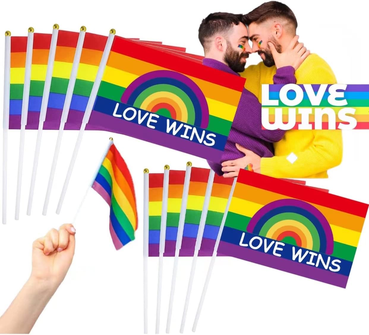 Amazon.com : Mini Rainbow Gay Pride Flags, 20Pcs Handheld Gay Flag ...