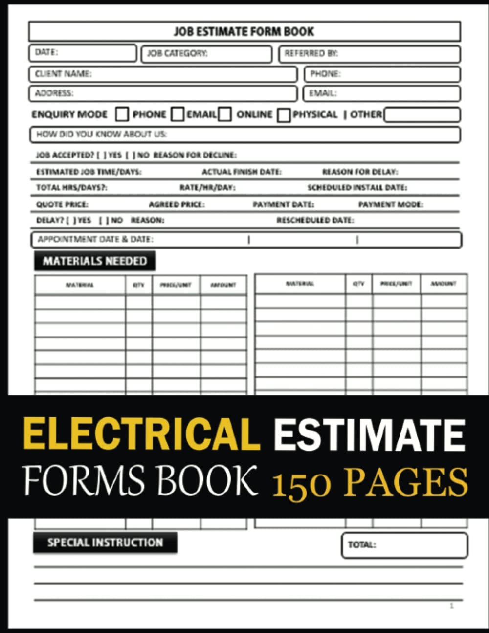 Electrical Estimate Forms Book: (150 Pages) Estimating Form Book For ...