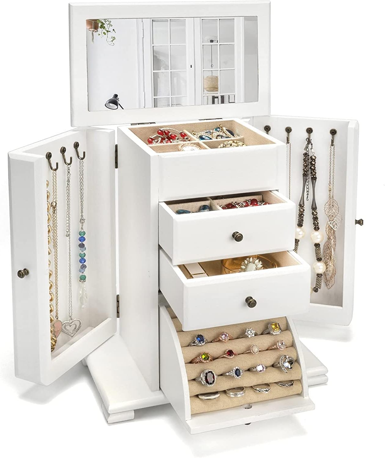 Large Wooden Jewellery Box Armoire Earrling Bracelet Organizer 6 Layers ...