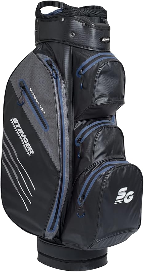Stinger Waterproof Golf Bag - Lightweight, Black/Navy Blue. Golf Club ...