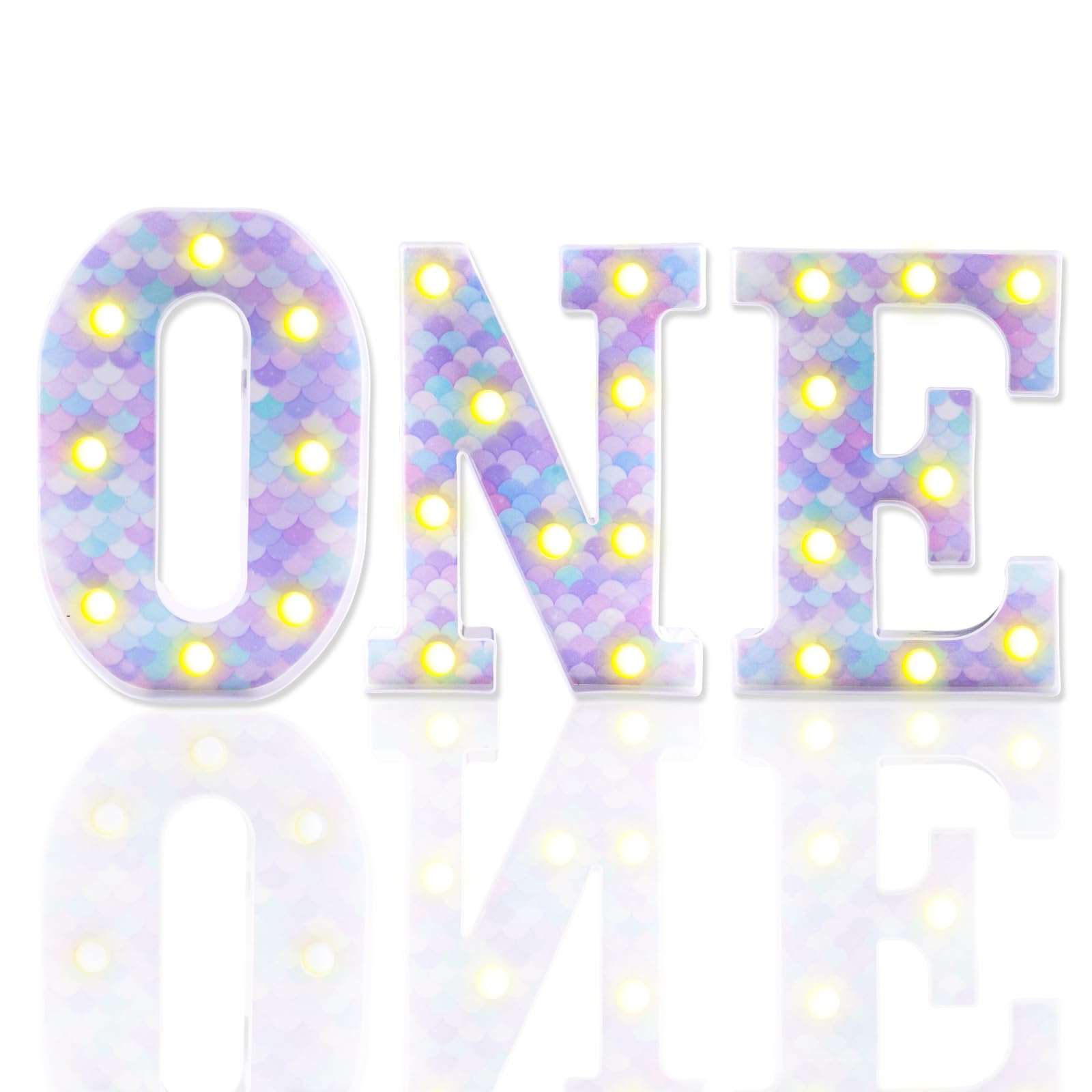 Amazon.com : 3 Pcs Mermaid First Birthday Decoration, Led Light Up One ...