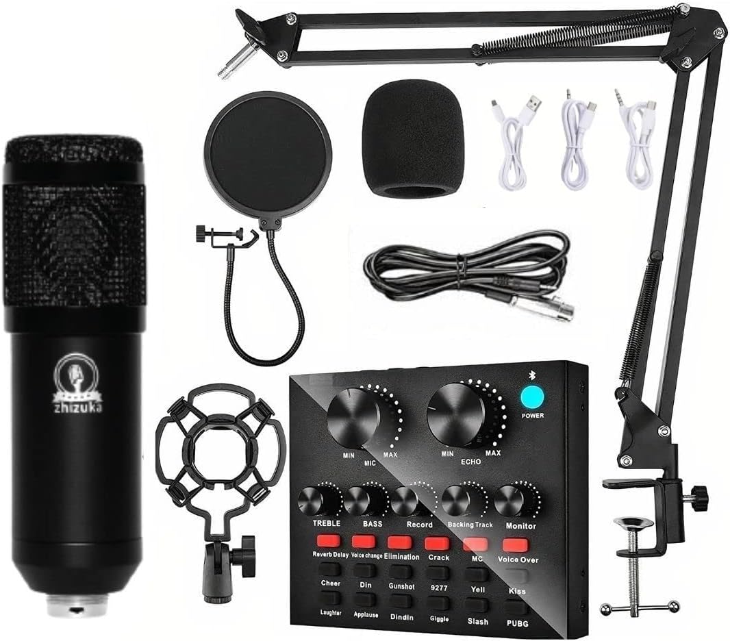 ZHIZUKA Condenser USB Microphone Set V8 Sound Card Mixer Amplifier ...
