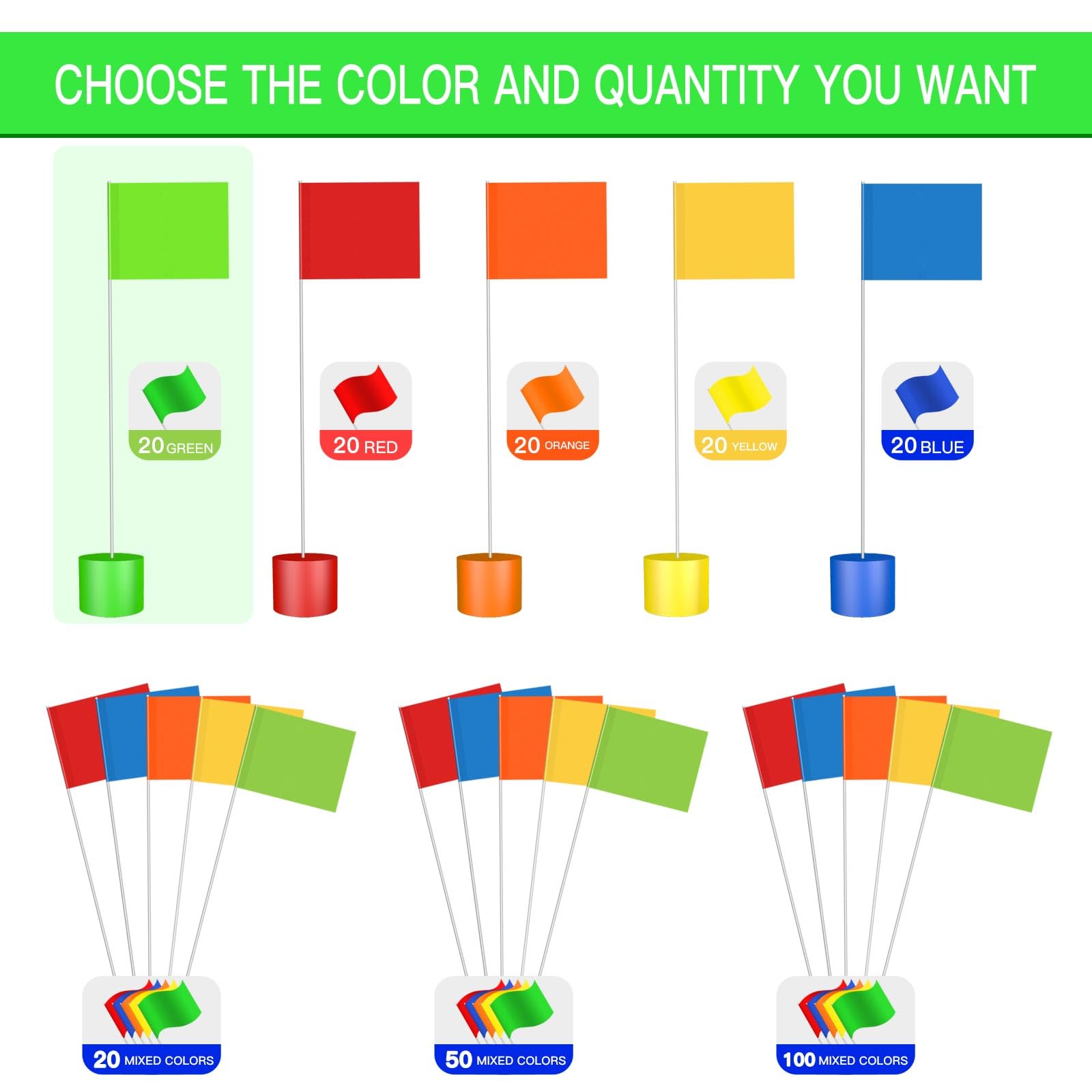 Snapklik.com : 20 Pack-Green Marking Flags For Lawn,4"-5"-15"Lawn Flags ...