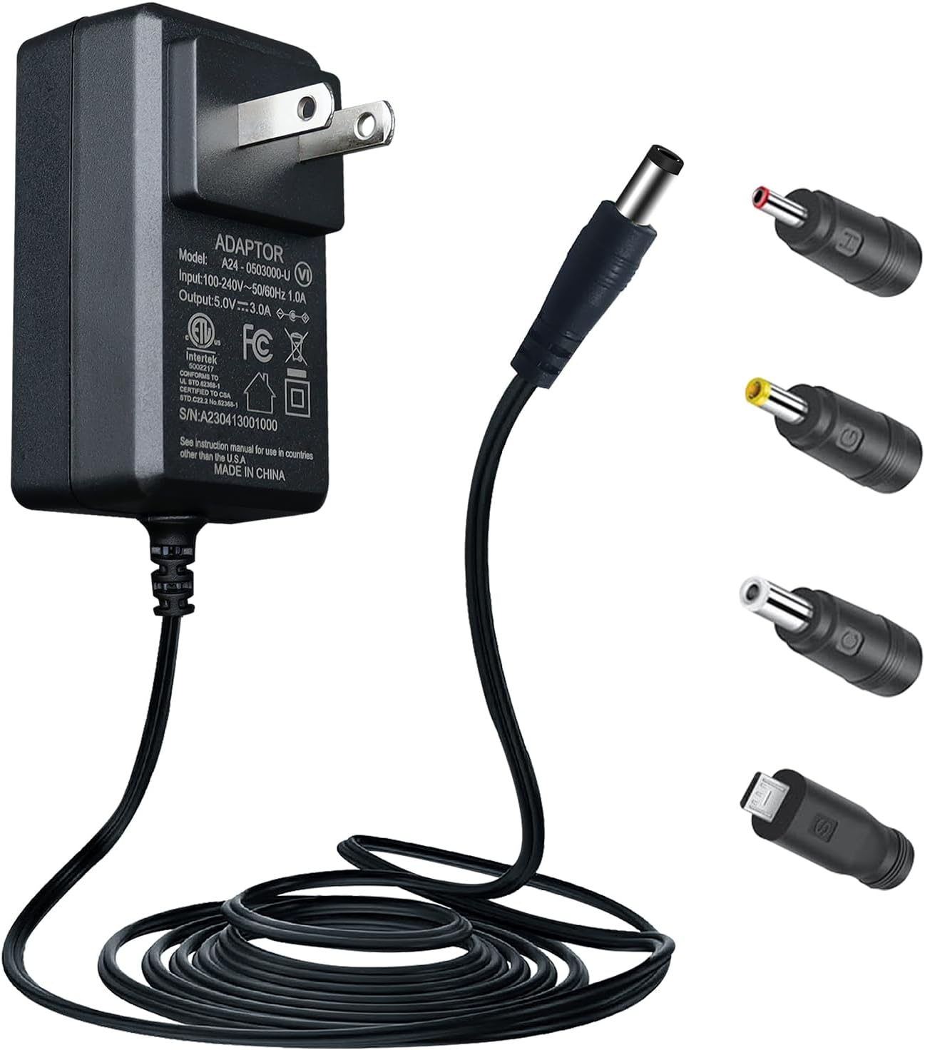 ETL Listed, 5V 3A/3000mA DC Universal Power Supply Adapter, 100-240V 50 ...