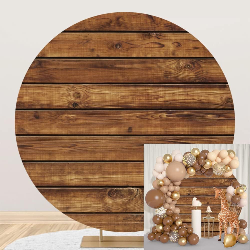 Amazon.com : Brown Wood Round Backdrop Cover Rustic Farmhouse Circle ...