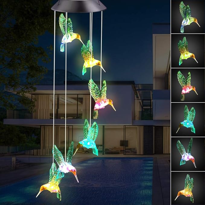Amazon.com : Solar Hummingbirds Wind Chime Waterproof Color Changing ...