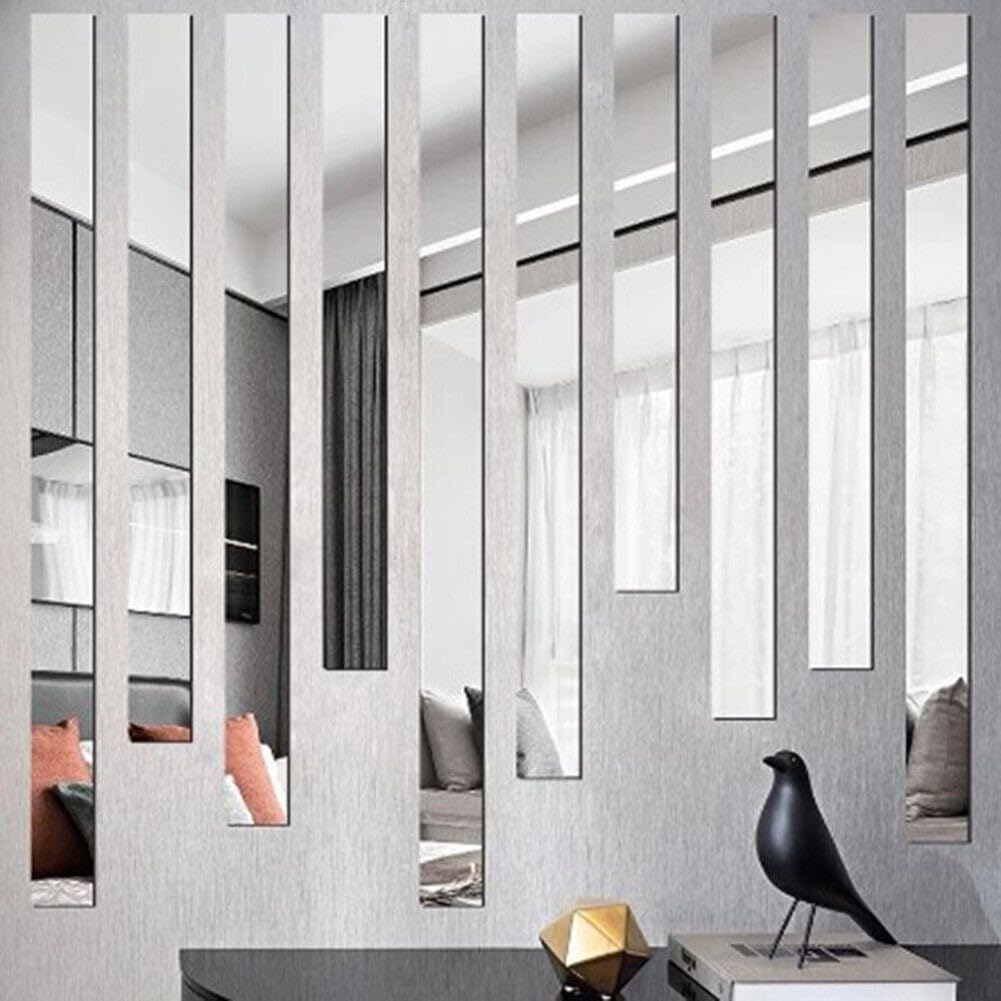 10pcs Mirror Wall Stickers, Long Strip Acrylic Self Adhesive Mirror ...