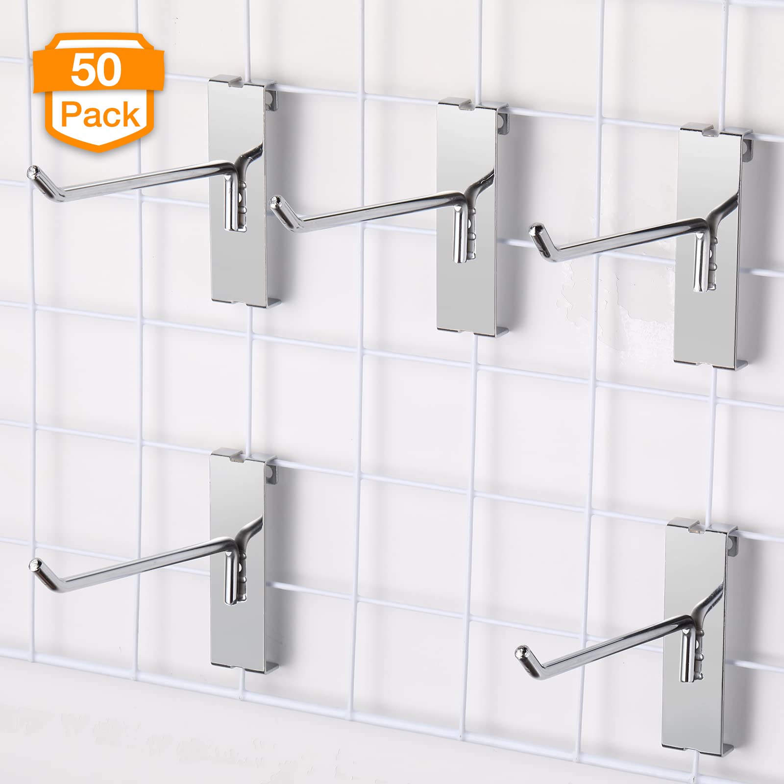 Chumia 50 Pieces 6 Inches Gridwall Panel Hooks Grid Wall Hangers Silver Display Hooks for Panel ...