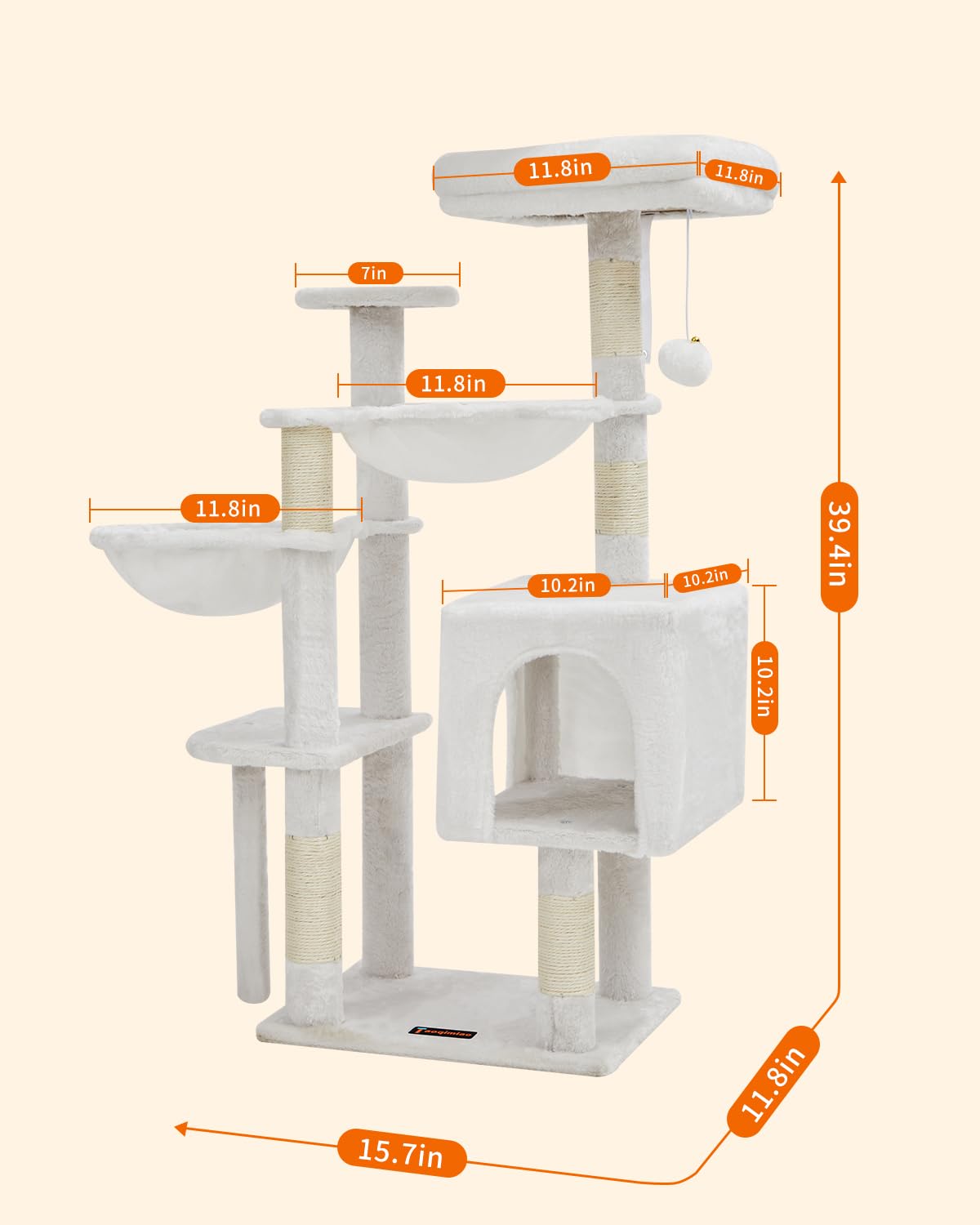 Snapklik.com : Taoqimiao Cat Tree, 39.4-Inch Cat Tower For Indoor Cats ...