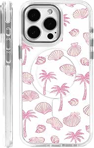 Amazon.com: DAIZAG Case for iPhone 14 Pro Max, Compatible with MagSafe, Pink Seashells Palm ...