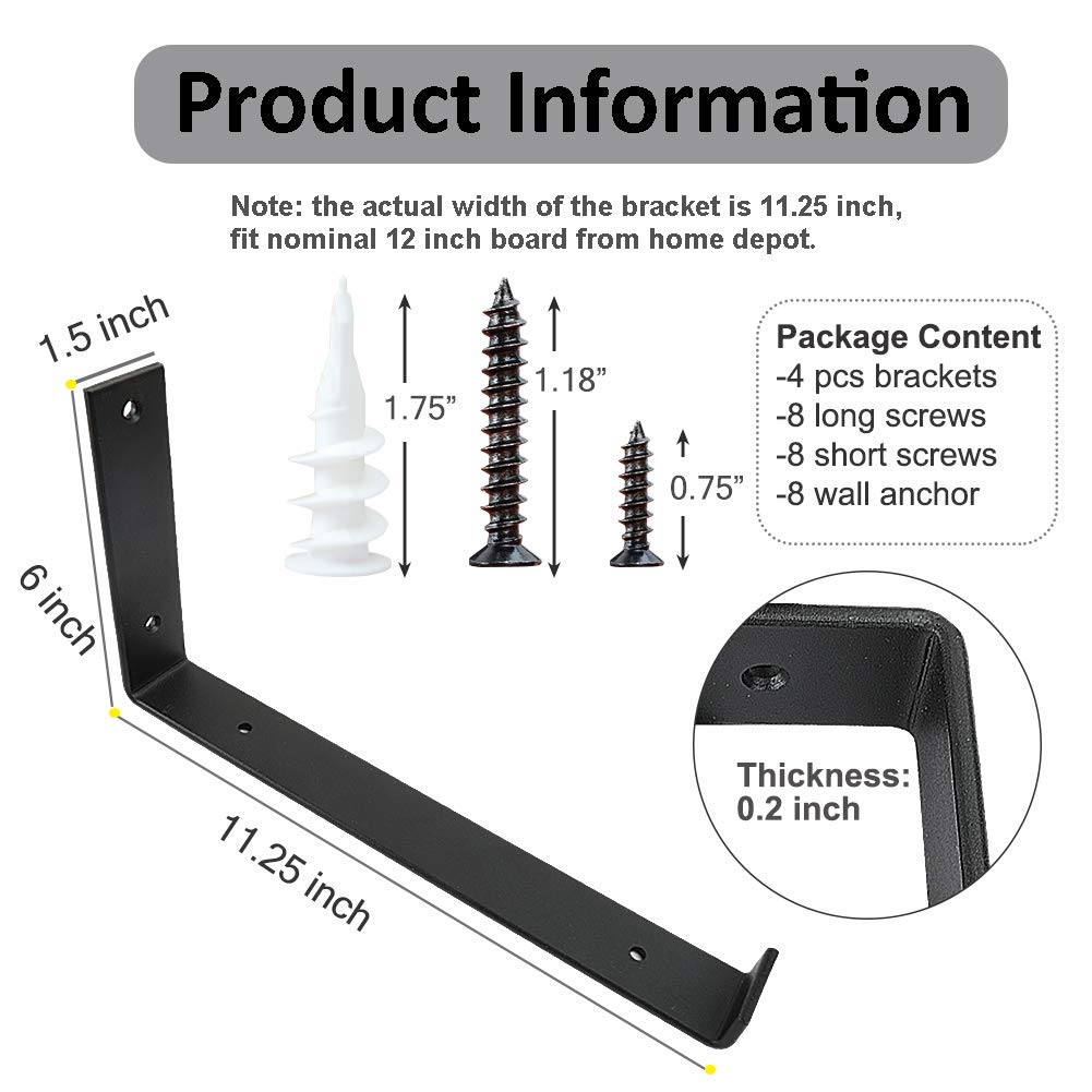 Snapklik.com : Shelf Brackets 12 Inch 2PCS Heavy Duty Frosted Black ...