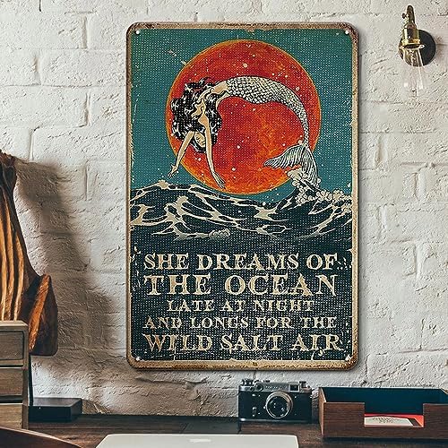 Amazon.com: Vintage Tin Sign Mermaid She Dreams of The Ocean Mermaid ...
