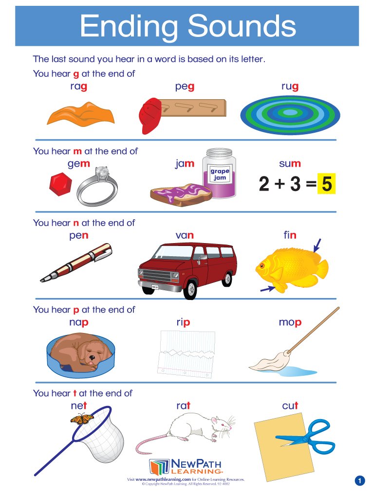 Amazon.com: Ending Sounds Visual Learning Guides, Set/5-4-Panel, 11" x ...