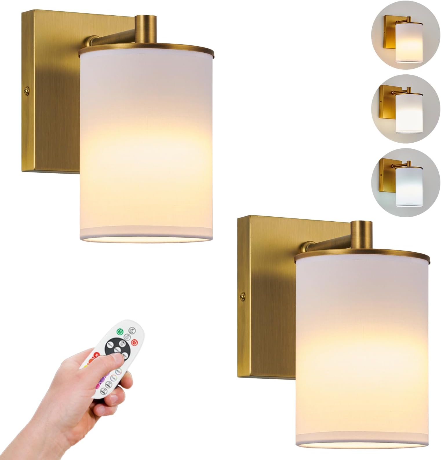 LEECOORA Battery Operated Wall Sconce Set of Two,15 RGB Colors Dimmable ...